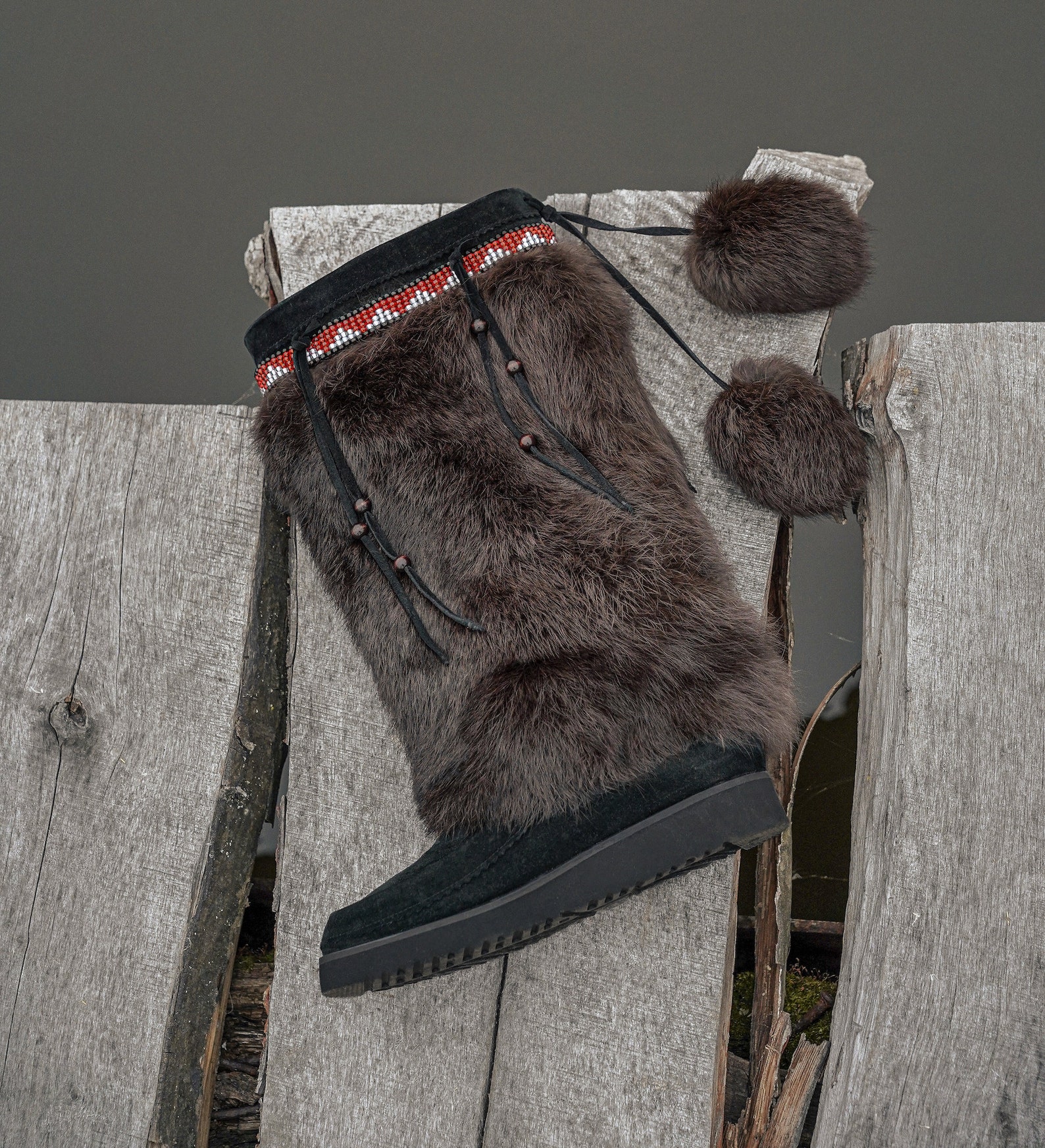 Black Winter Mukluks From Suede and Natural Fur, Traditional Women Yeti ...