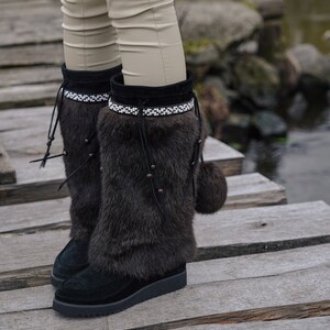 Black Winter Mukluks With Black Natural Fur, Traditional Women Yeti ...