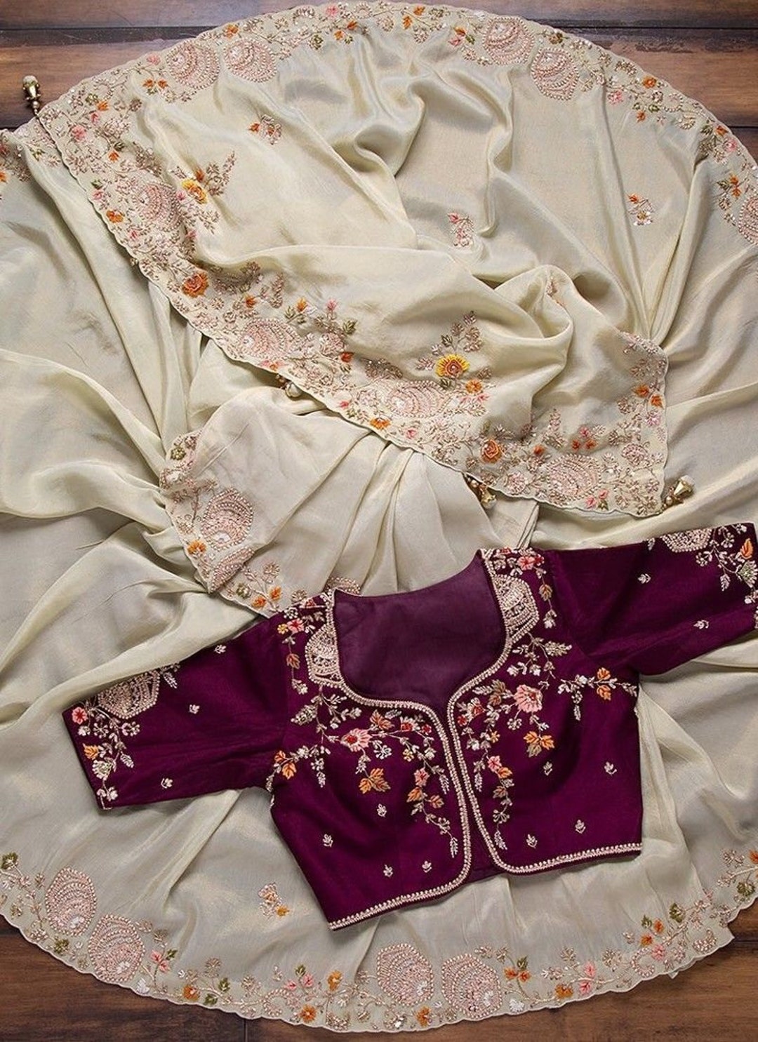 Faux Georgette Saree Thread Work Saree Designer Saree Saree - Etsy