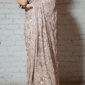 Saree Georgette Saree Sequence Saree Thread Work Saree - Etsy