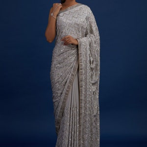 Saree Women's Saree Threads & Dual Sequence Work Saree - Etsy