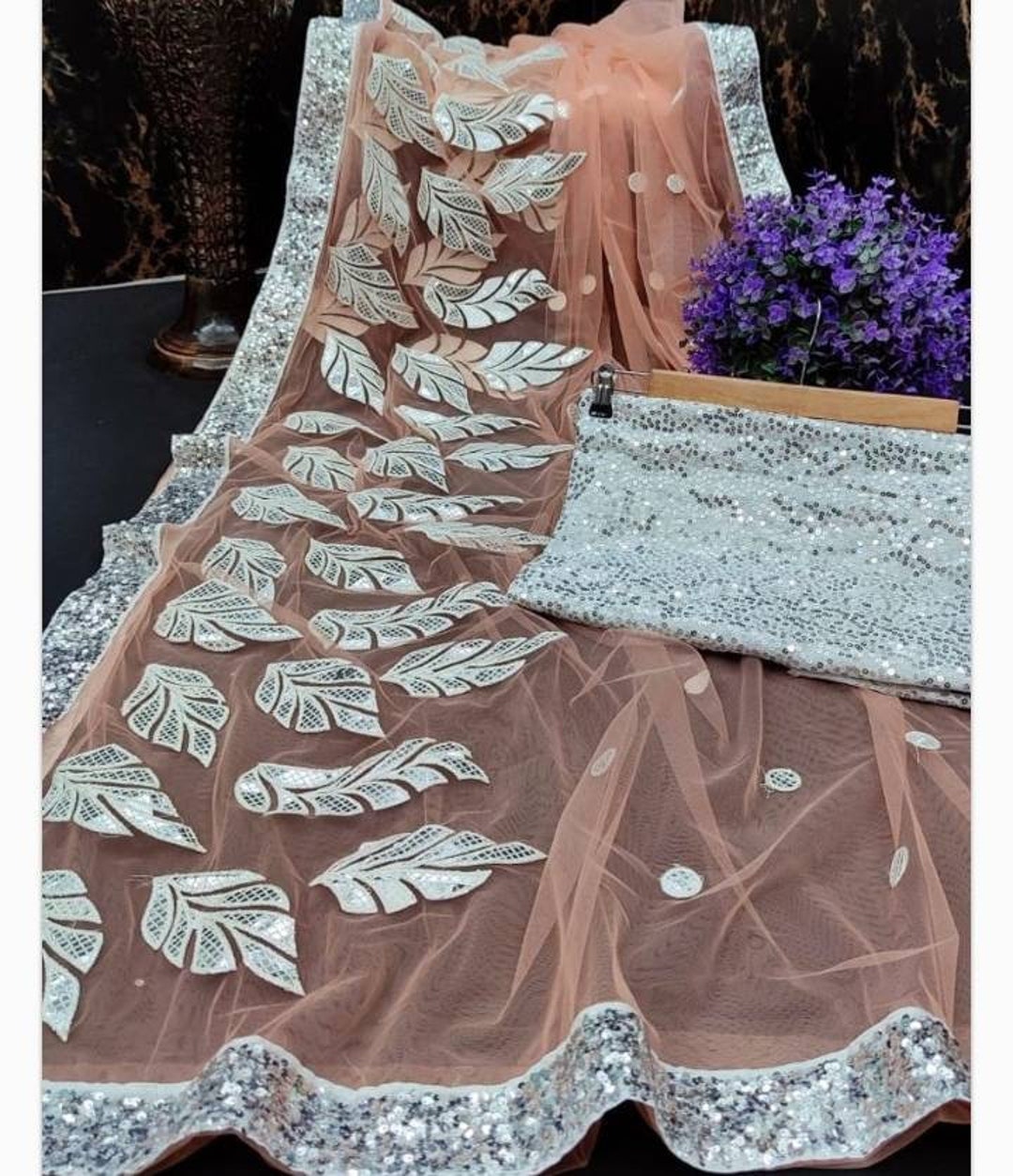 Net Saree Sequence Work Saree Mirror Work Saree Indian - Etsy