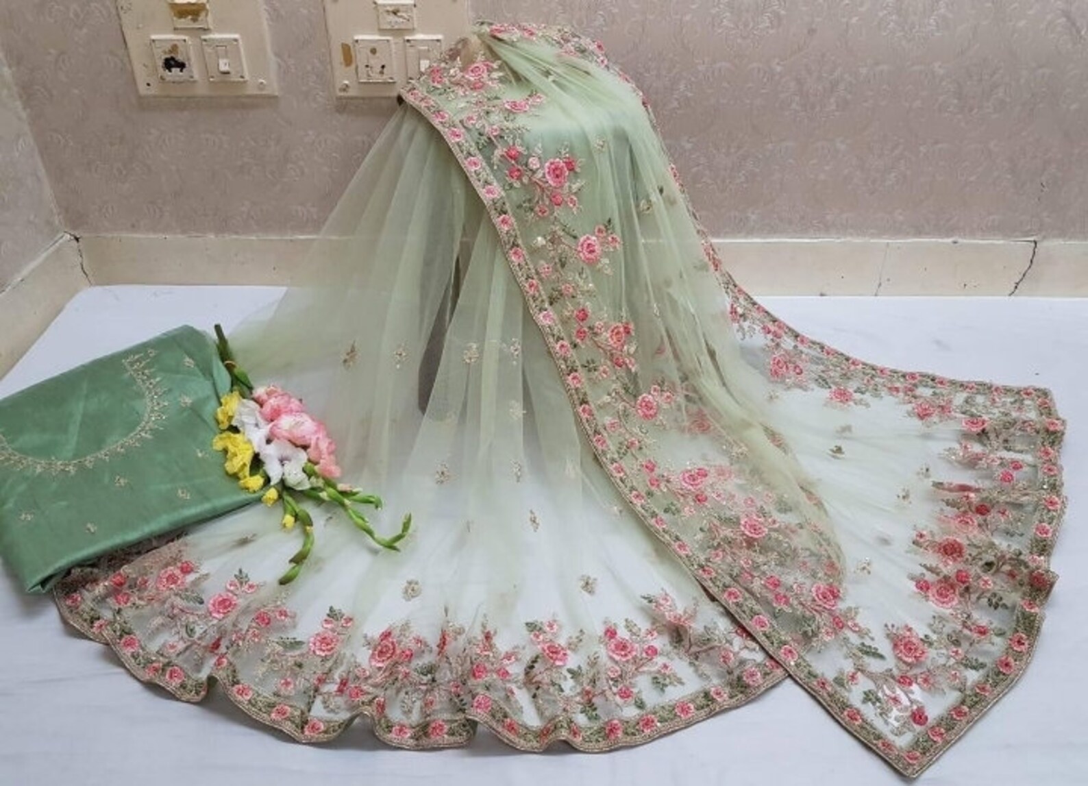 Net Saree Indian Women's Heavy Net Saree Thread Work | Etsy