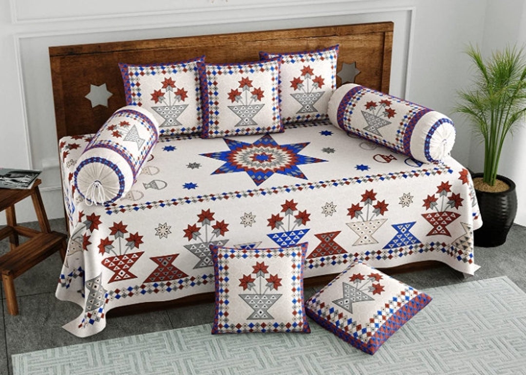 Diwan Cover Set, Cotton Diwan Cover, Badsheet, Traditional Sanganeri ...