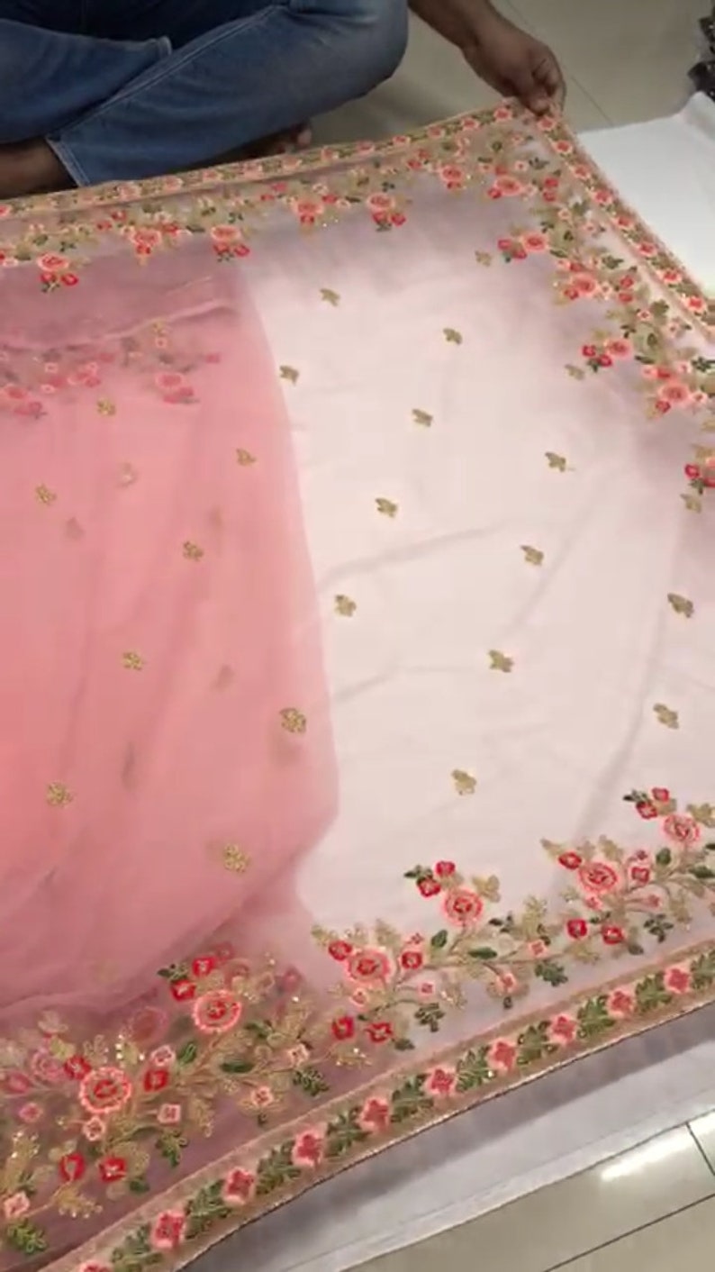 Net Saree Indian Women's Heavy Net Saree Thread Work | Etsy