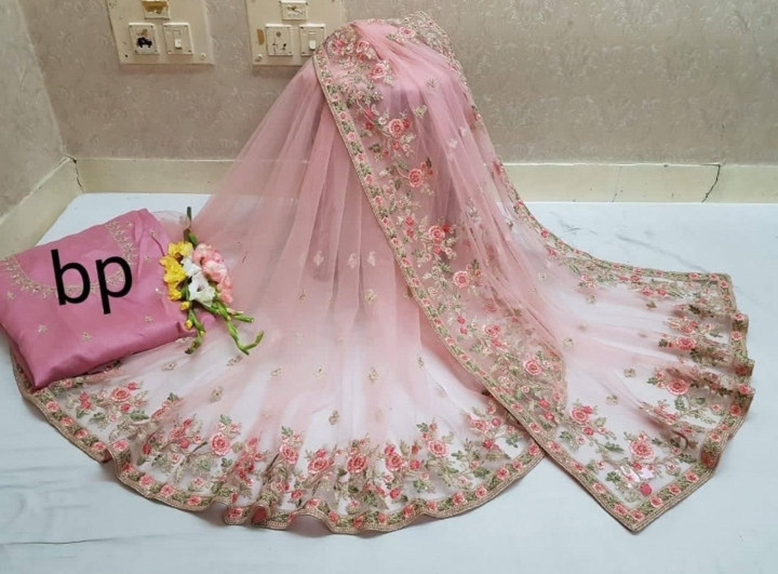 Net Saree Indian Women's Heavy Net Saree Thread Work | Etsy