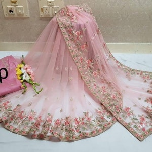 Net Saree, Indian Women's Heavy Net Saree, Thread Work Saree ...