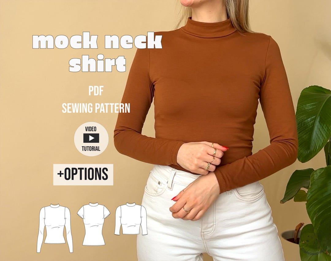 High-neck Shirt Rolf / PDF Sewing Pattern / 3 Sleeve and Body Lengths ...
