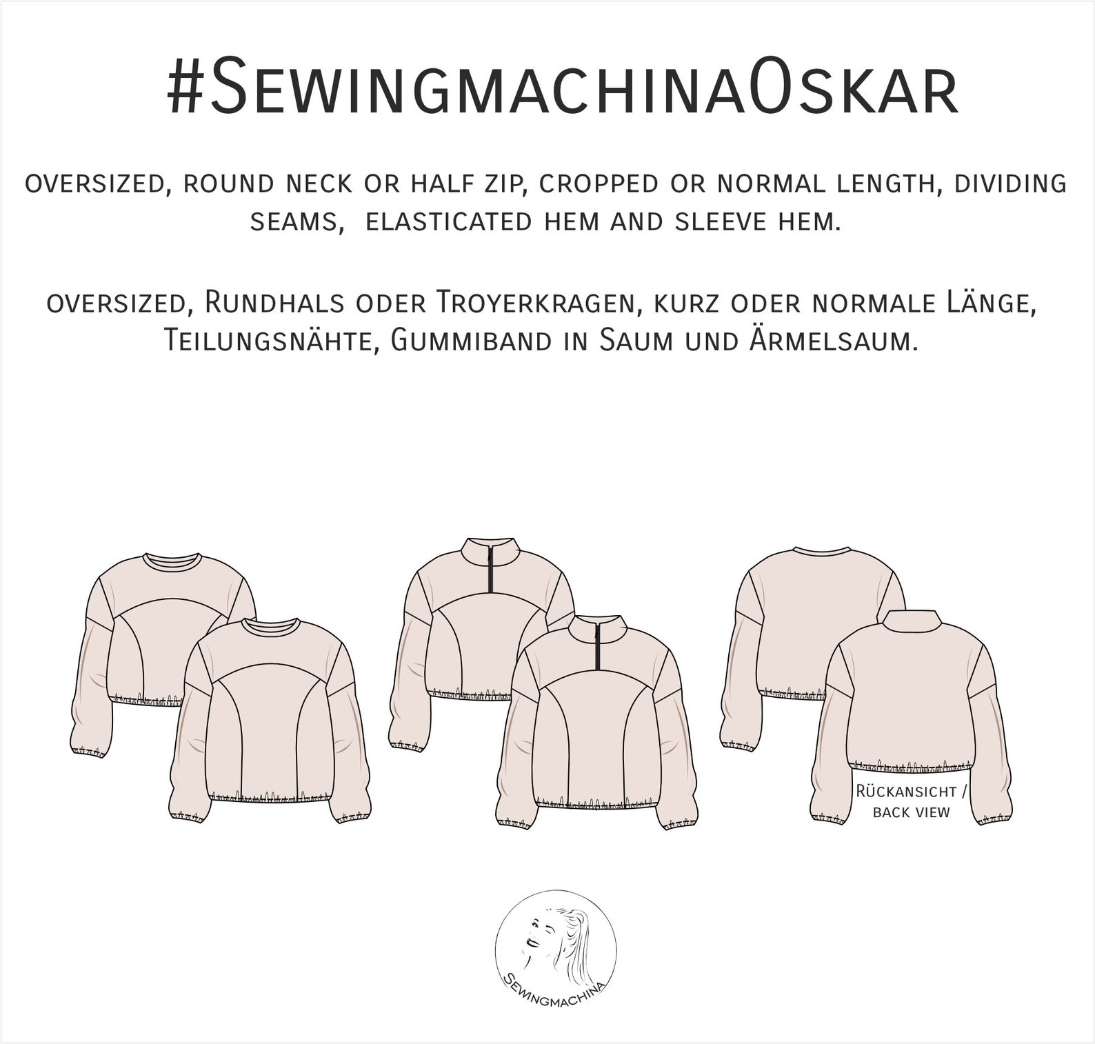 PDF Schnittmuster Oversize Pullover Rundhals Oder Half Zip Oskar ...