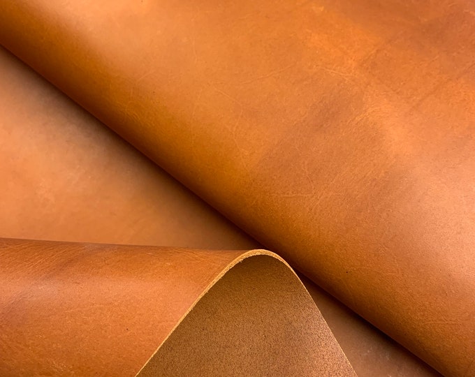 Cognac Thick Leather Vegetable Tanned Full Grain 100% Genuine Cowhide ...