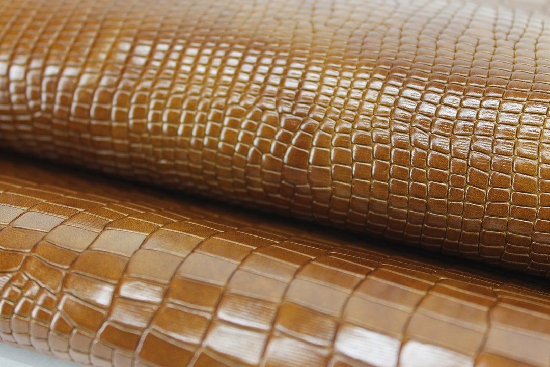 Brown Leather Shiny Crocodile Reptile Embossed Natural | 0.8-1.0 Mm | 2 ...