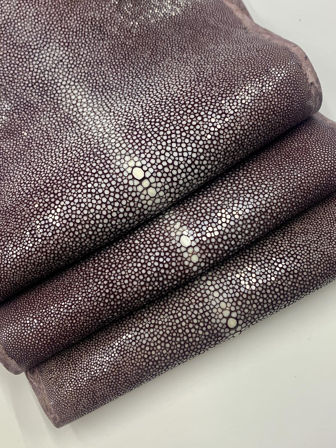 Stingray Skin Hide Fish Skin Natural Leather, Light Burgundy Polished ...
