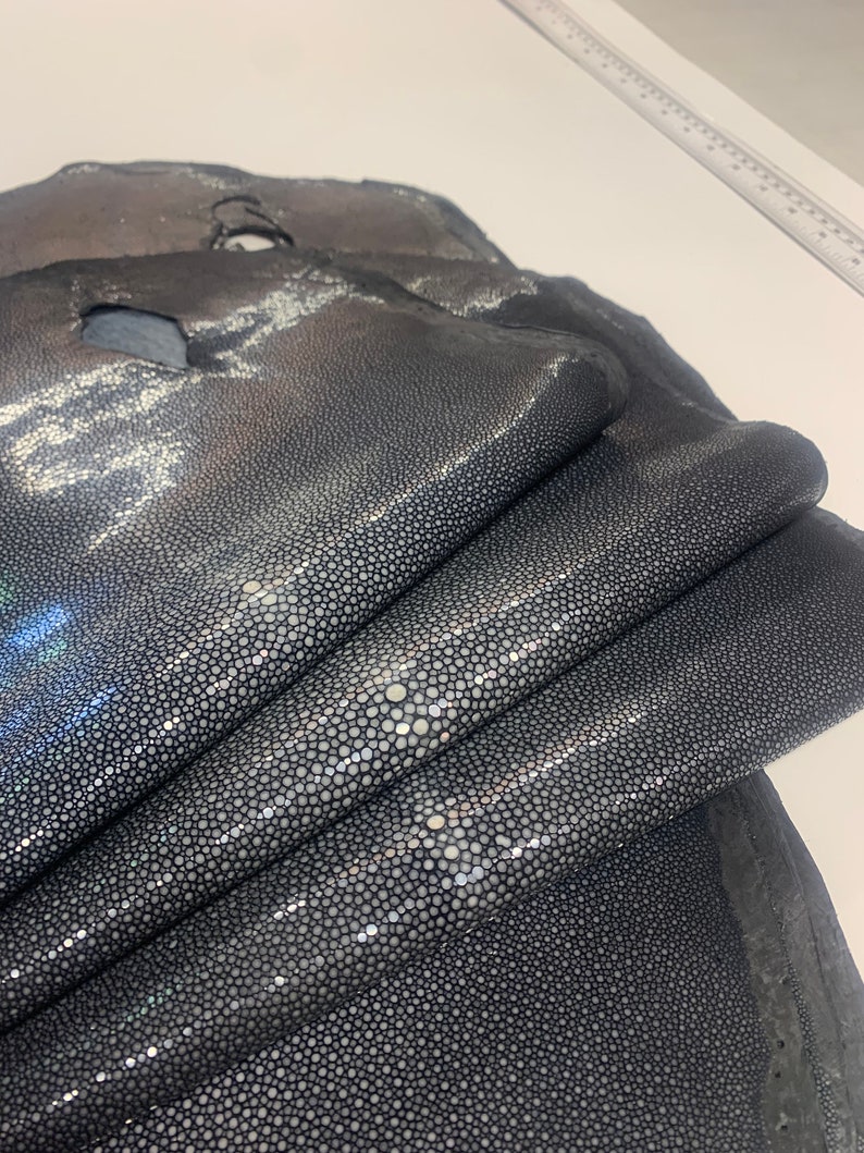 Stingray Skin Hide Fish Skin Natural Leather, Black Polished Surface ...