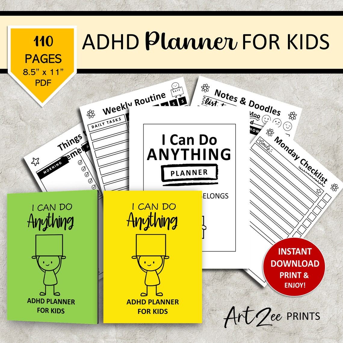 Printable Kids Daily Weekly Planner ADHD Kids Planner PDF File Yellow ...