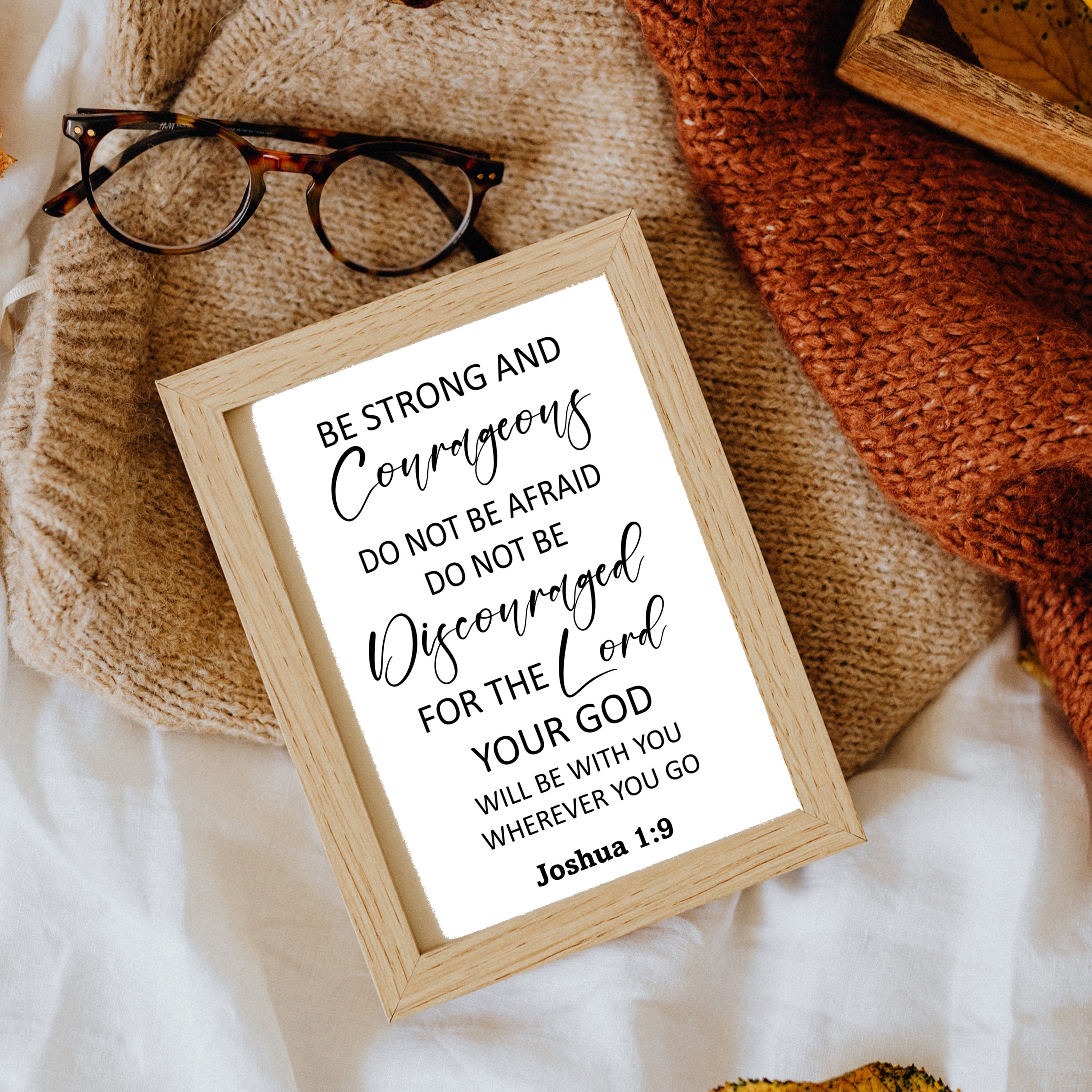 Joshua 1:9 Sign Bible Verse Wall Art Print Retro Christian - Etsy