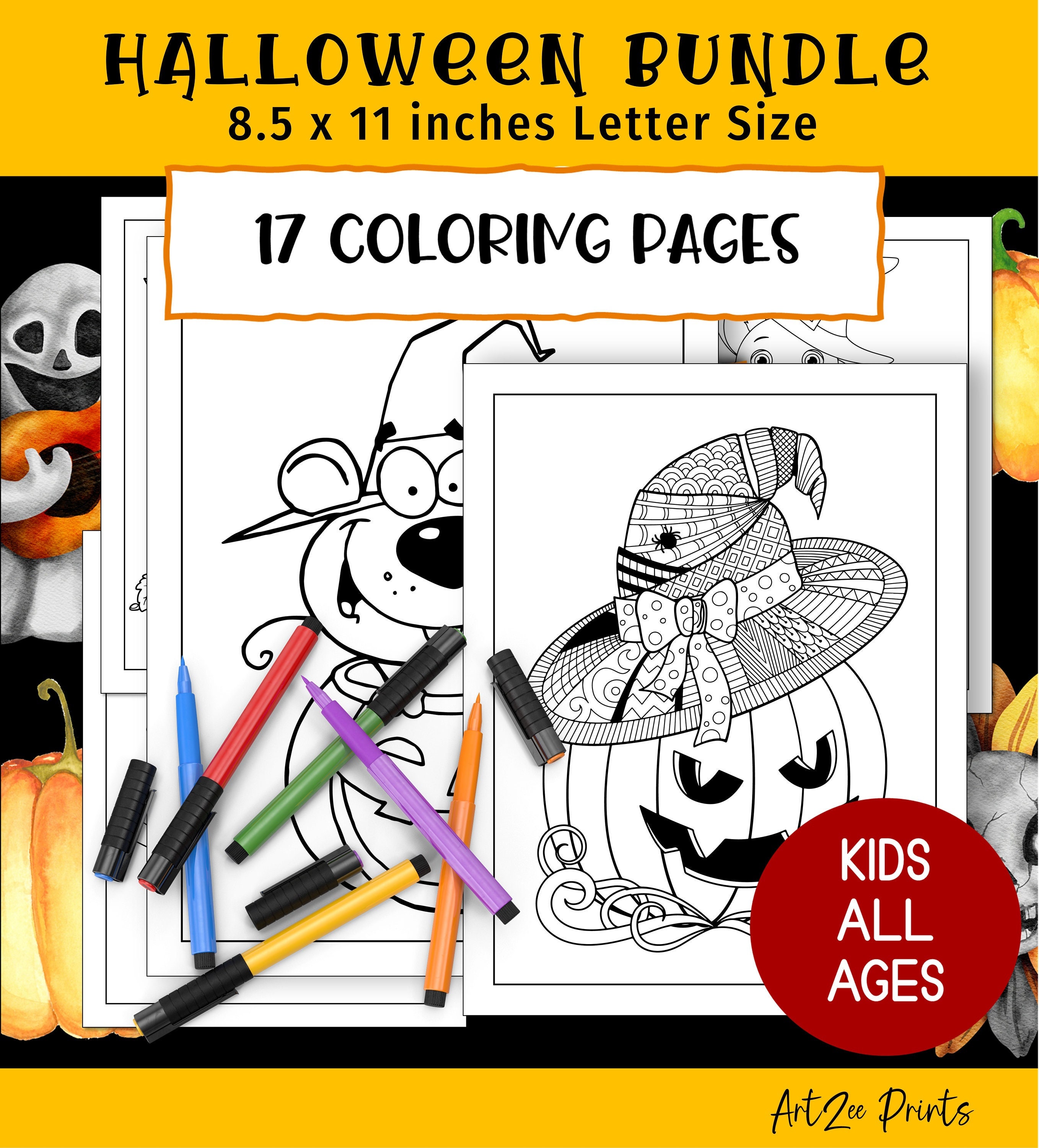 Halloween Coloring Pages for Kids Bundle of 13 Sheets - Etsy