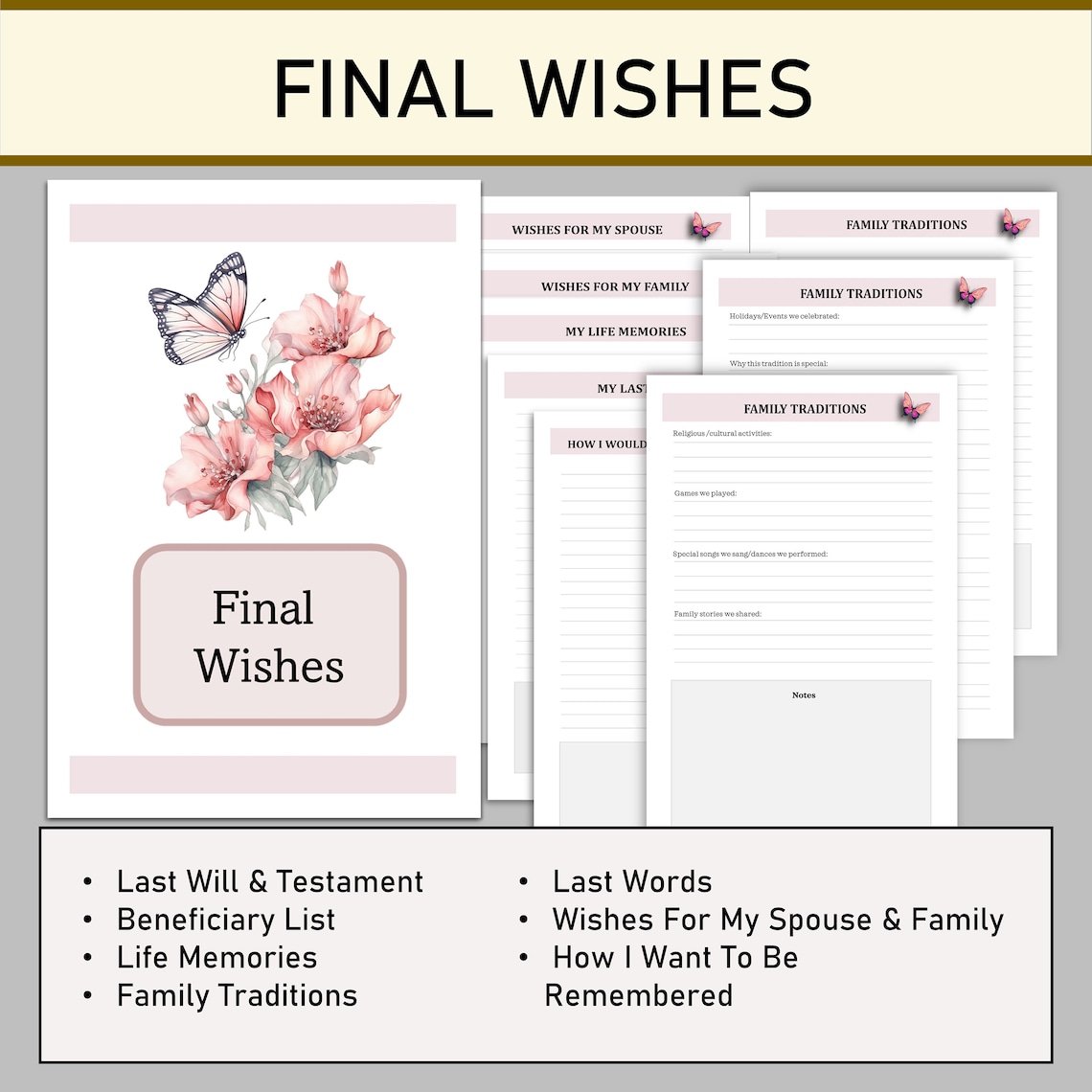 End of Life Planner Printable: Final Wishes, Funeral Planning (fillable ...