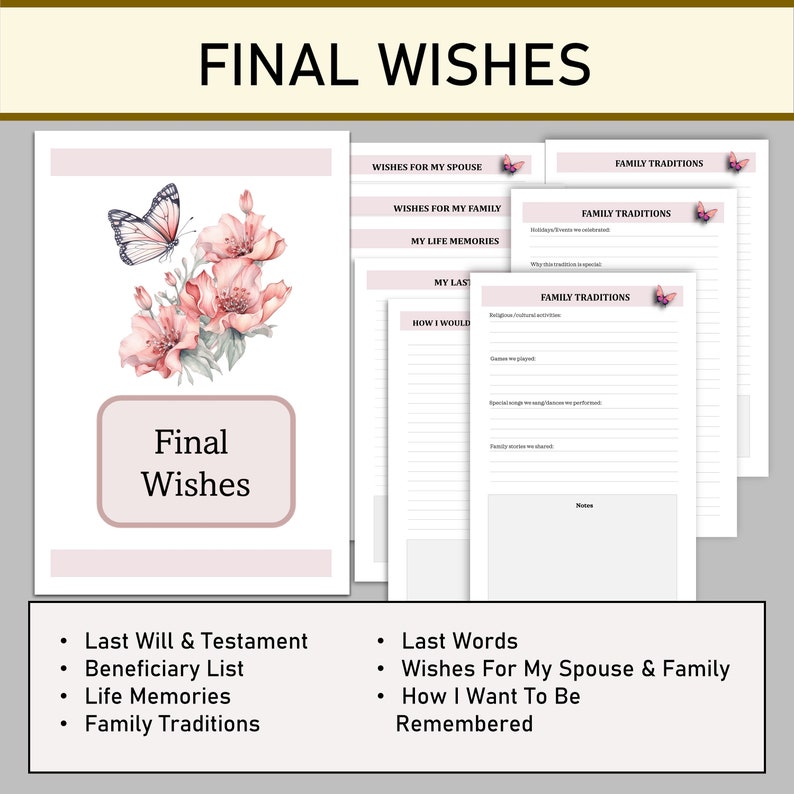 End of Life Planner Printable: Final Wishes, Funeral Planning (fillable ...