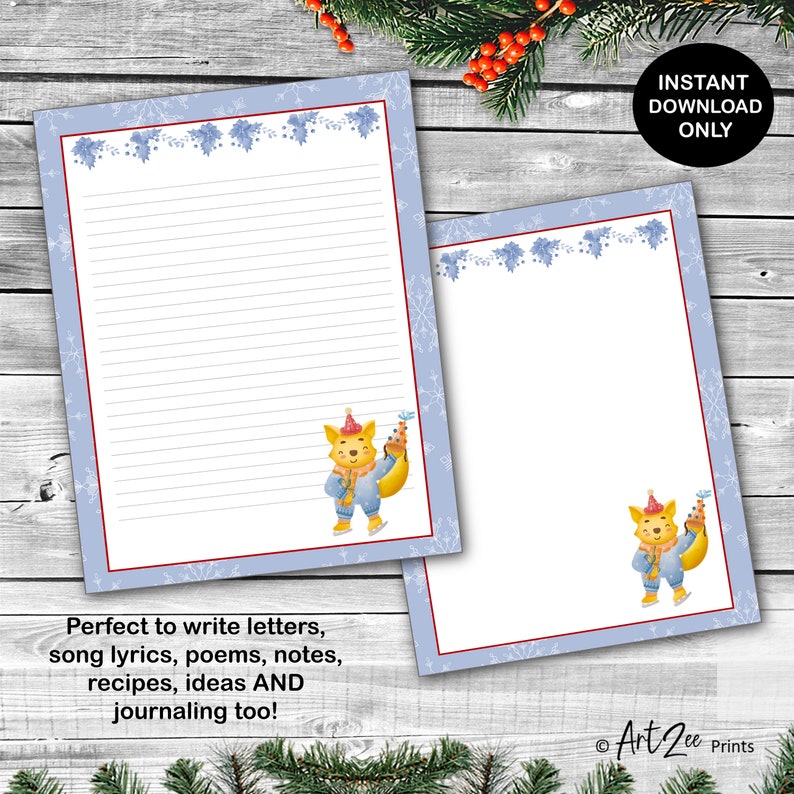 CHRISTMAS Printable Stationery Bundle of 12 Lined and Unlined Writing ...