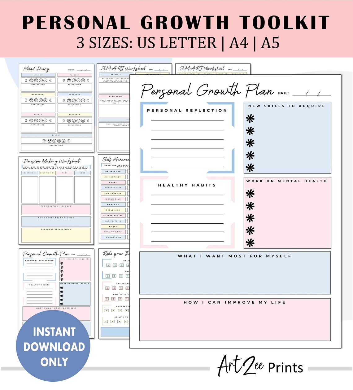 Personal Growth Planner Printables Self-care Kit With SMART Goals ...