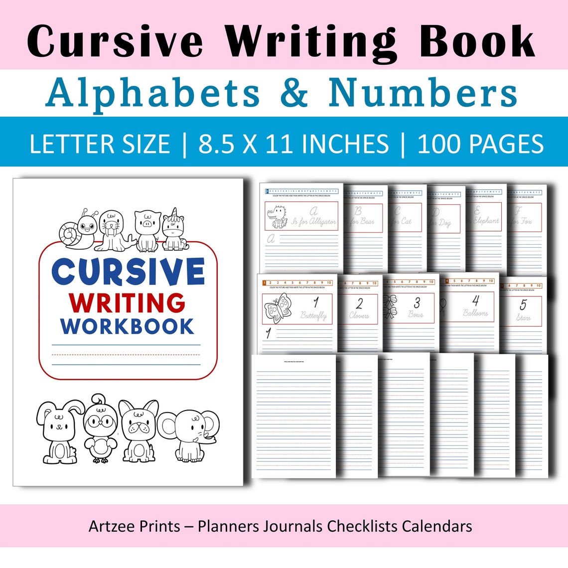 Alphabet and Numbers Handwriting Practice Workbook, Cursive Sentences ...