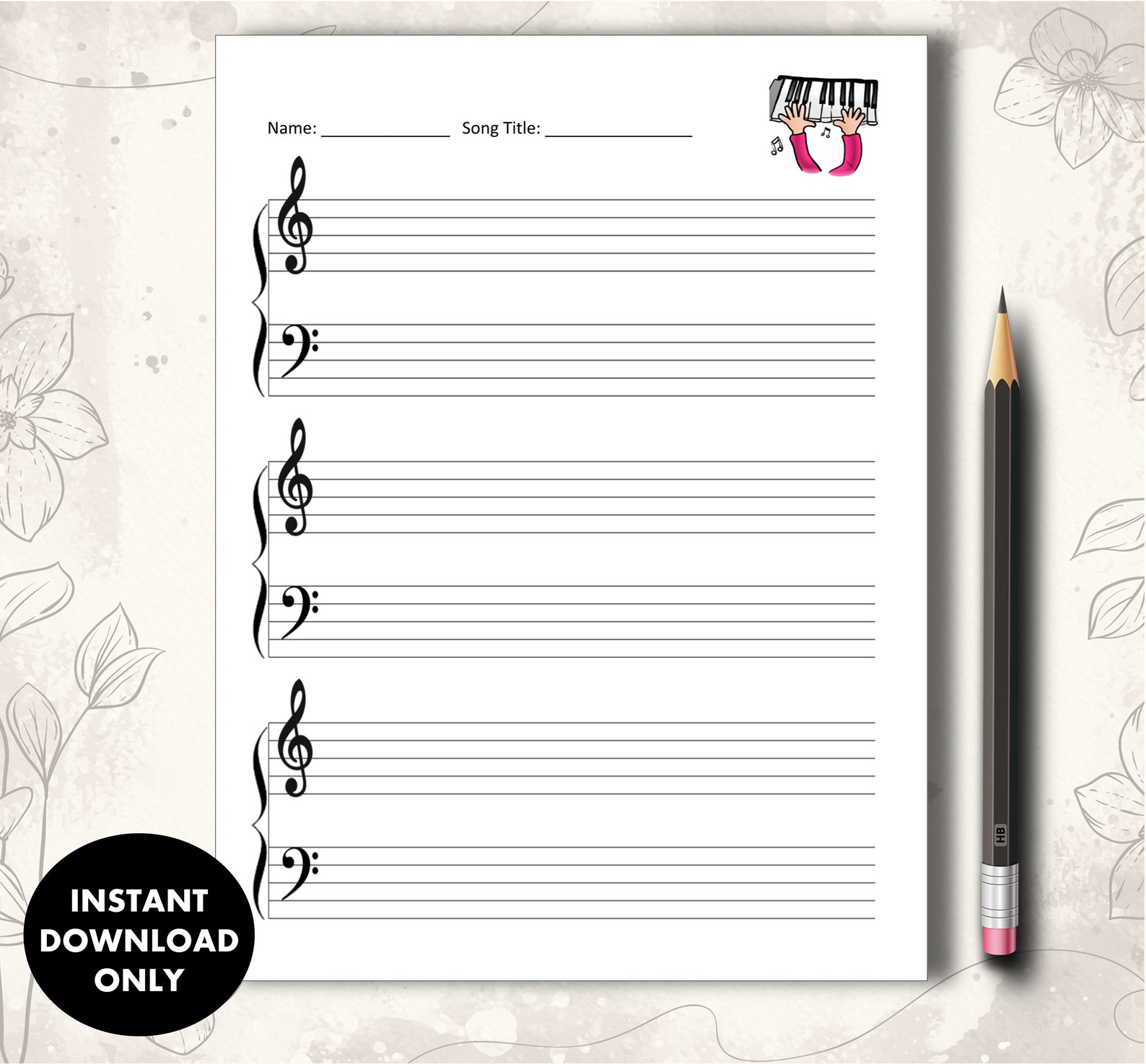 Kids Blank Sheet Music Printable Piano Staff Paper Kids - Etsy