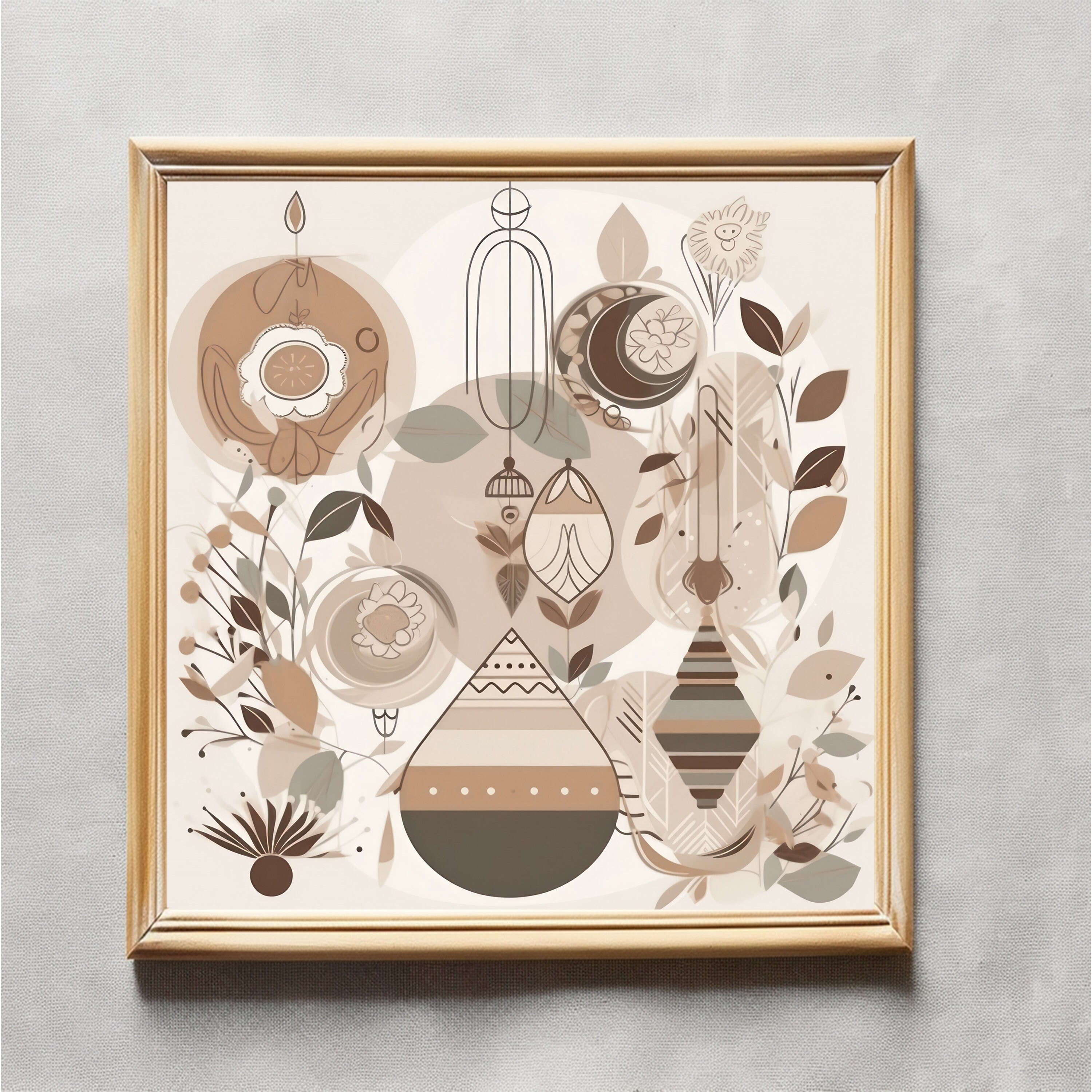 Boho Square Wall Art Printable, Hanging Potted Plants Botanical ...