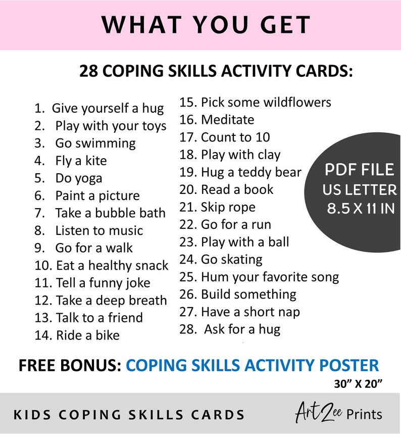 Kids Coping Skills Flashcard Calming Down Mindfulness Cards Anxiety ...