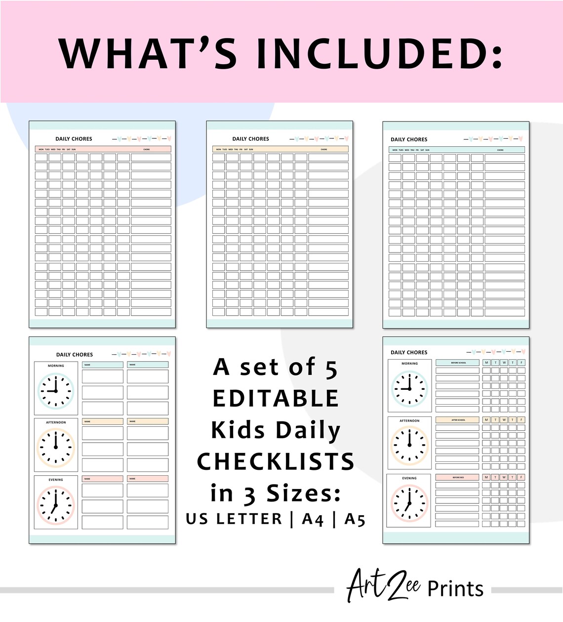 Editable Kids Daily Checklist Printable Chore Charts for - Etsy