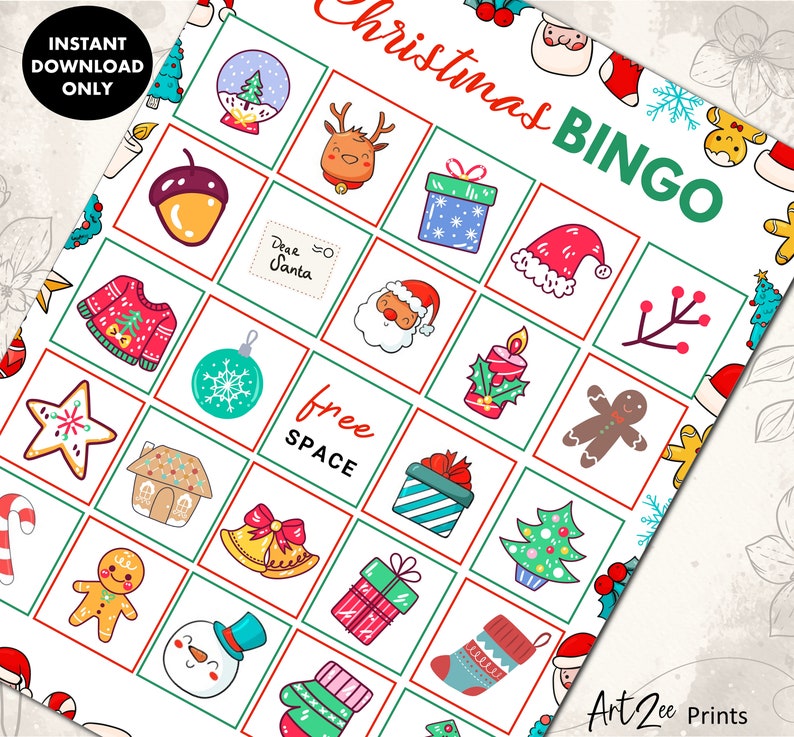 Printable Christmas Bingo Cards for Kids | 20 Cute Holiday Game Cards ...