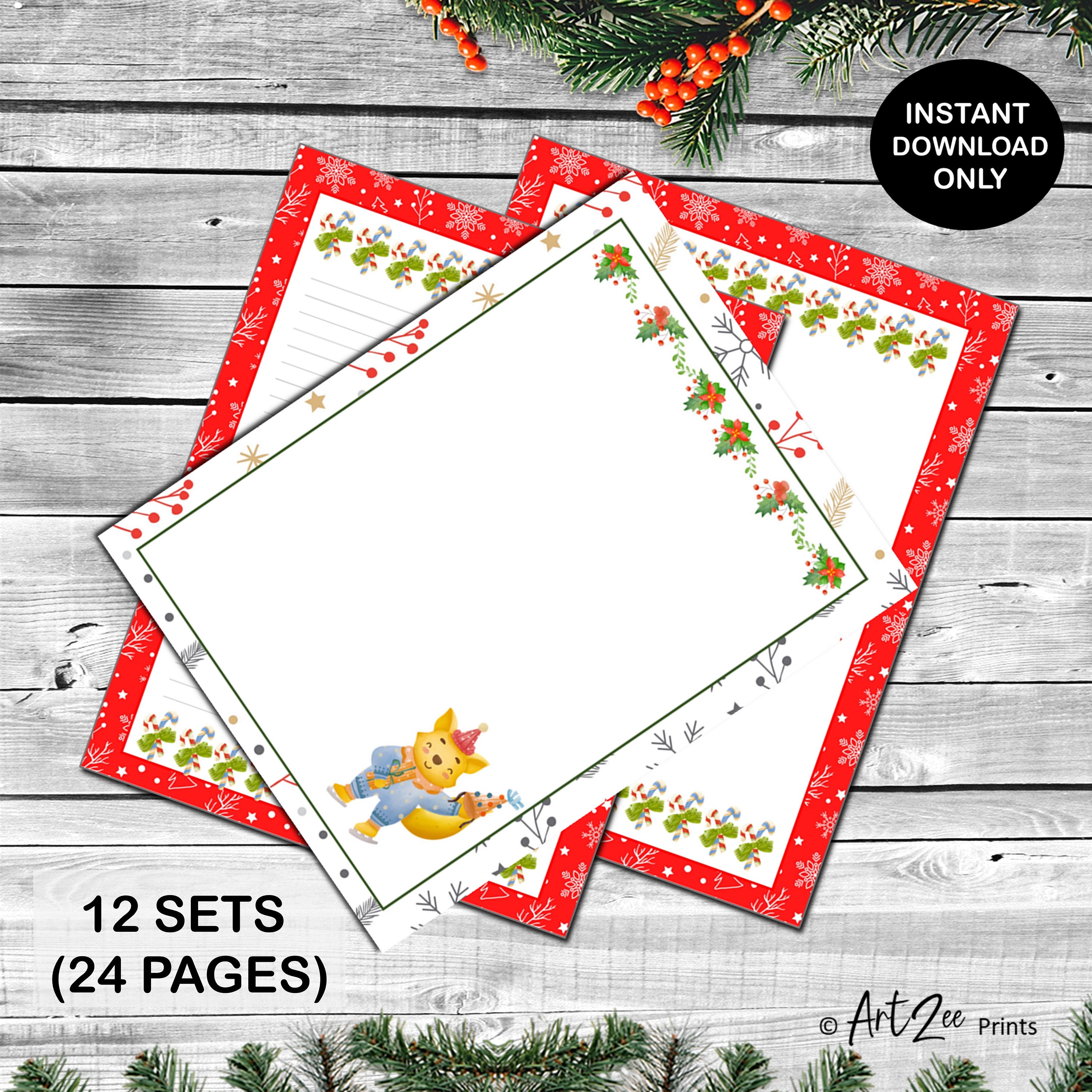 CHRISTMAS Printable Stationery | Bundle of 12 Lined and Unlined Writing ...