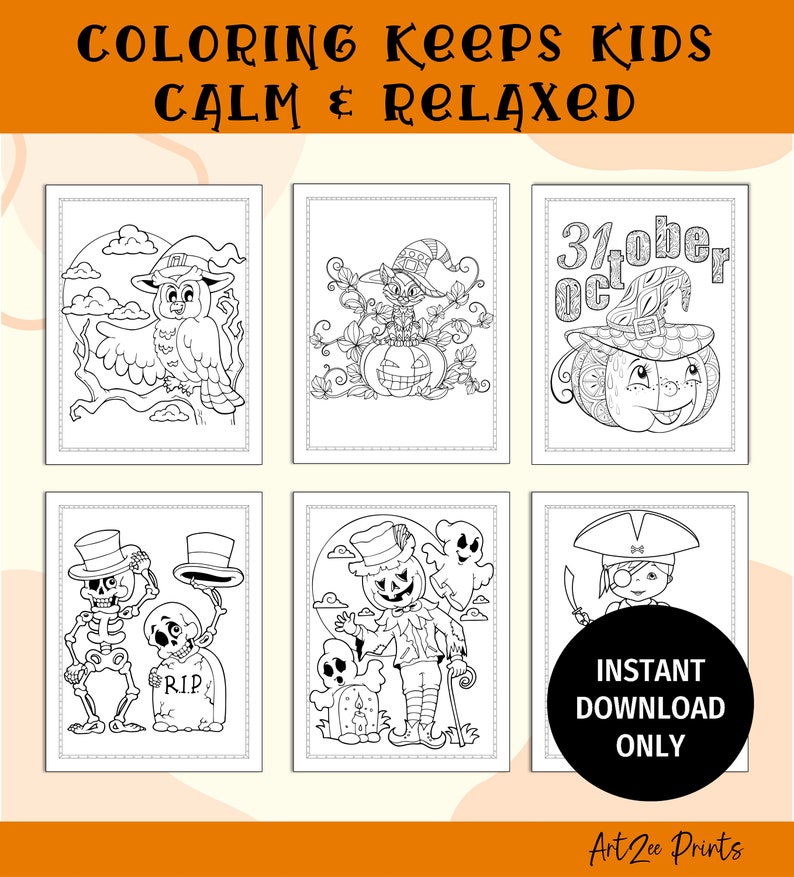 Halloween Coloring Bundle for Kids Ages 8-12, Digital Instant Download ...