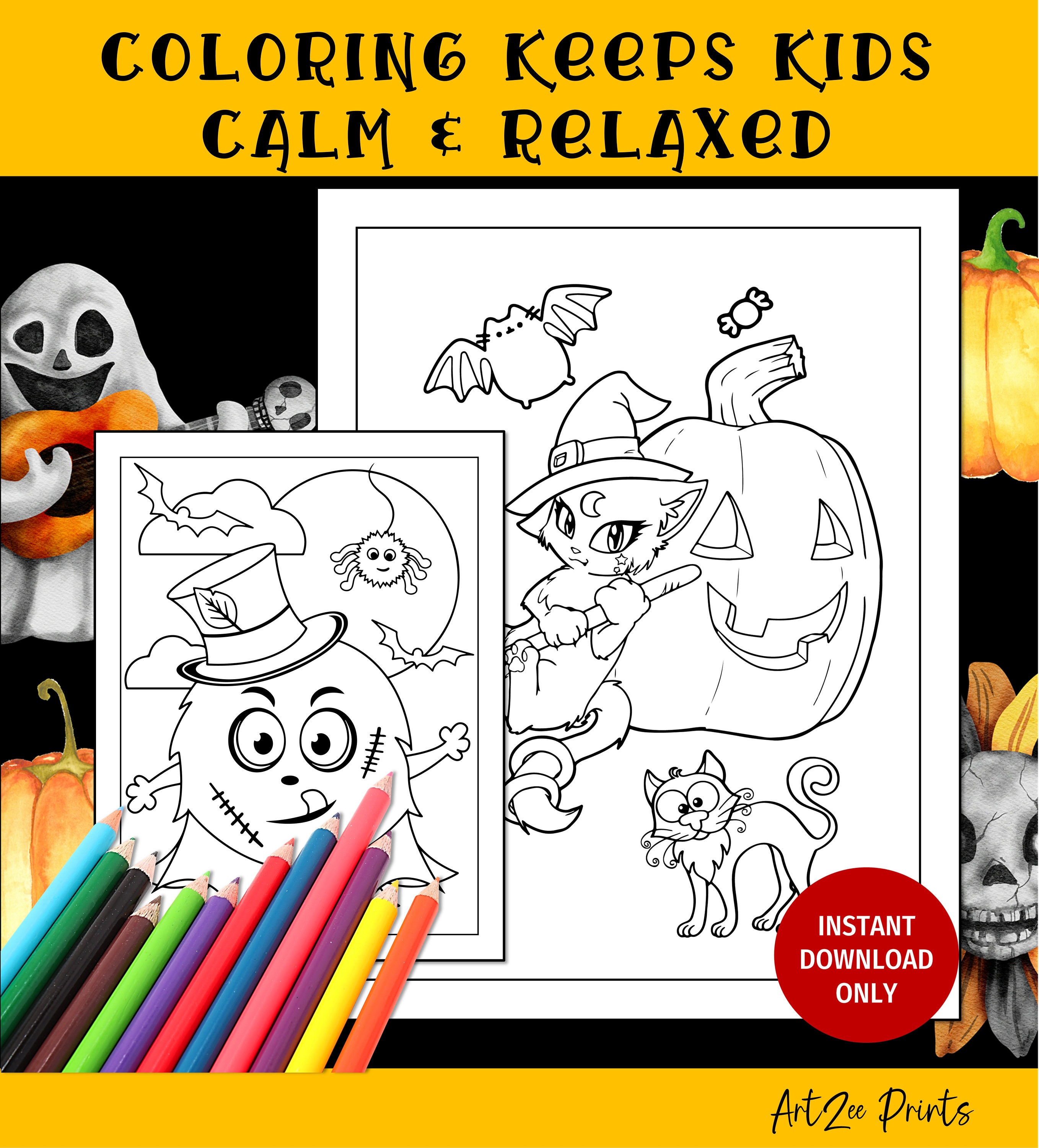 Halloween Coloring Pages for Kids Bundle of 13 Sheets - Etsy