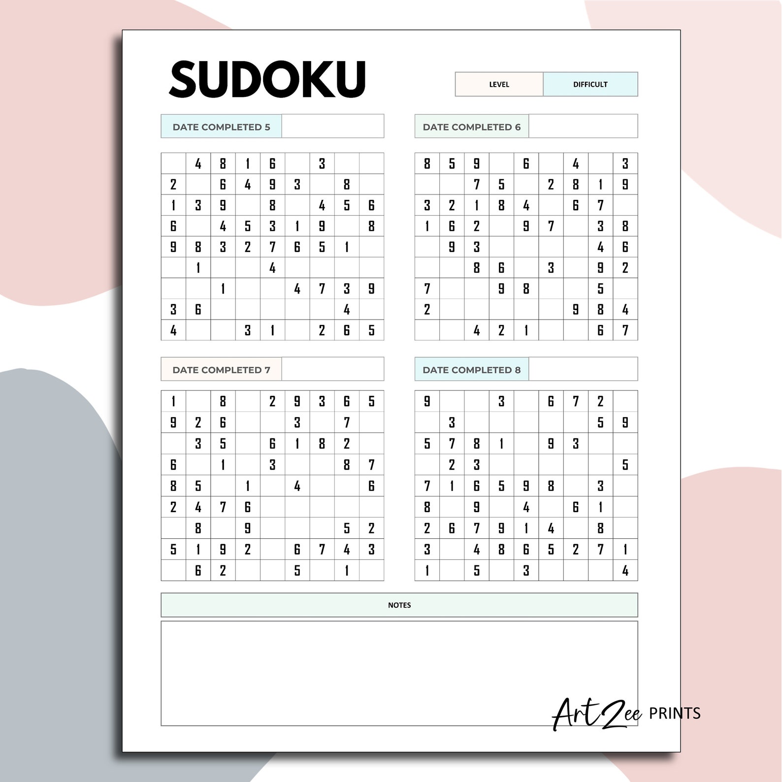 Sudoku Puzzle Book 9x9 Grid Hard Math Puzzle Activities for Adults 8.5 ...
