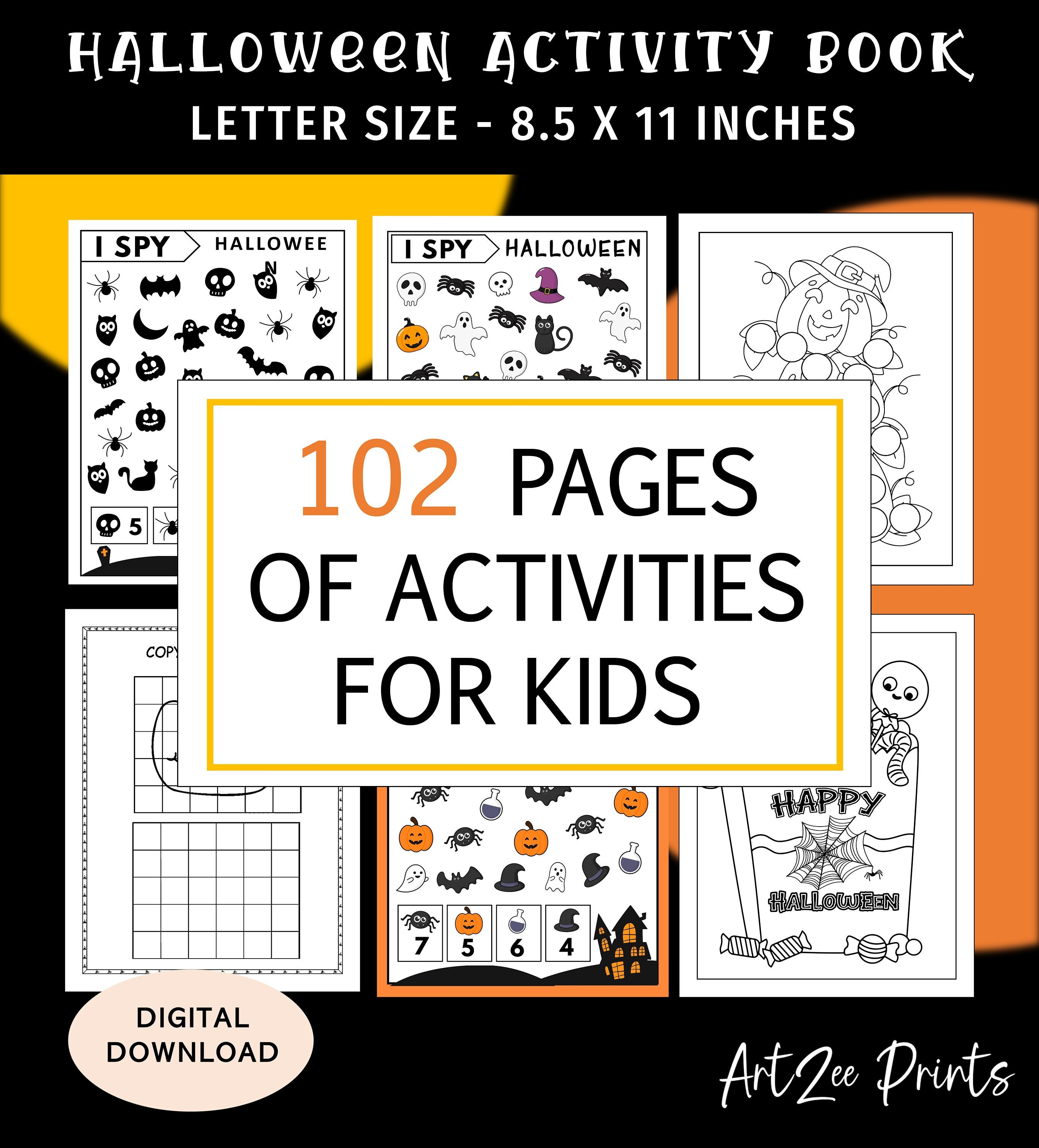 Halloween Kids Printable Activities Bundle, 102 Sheets of Fall Fun ...