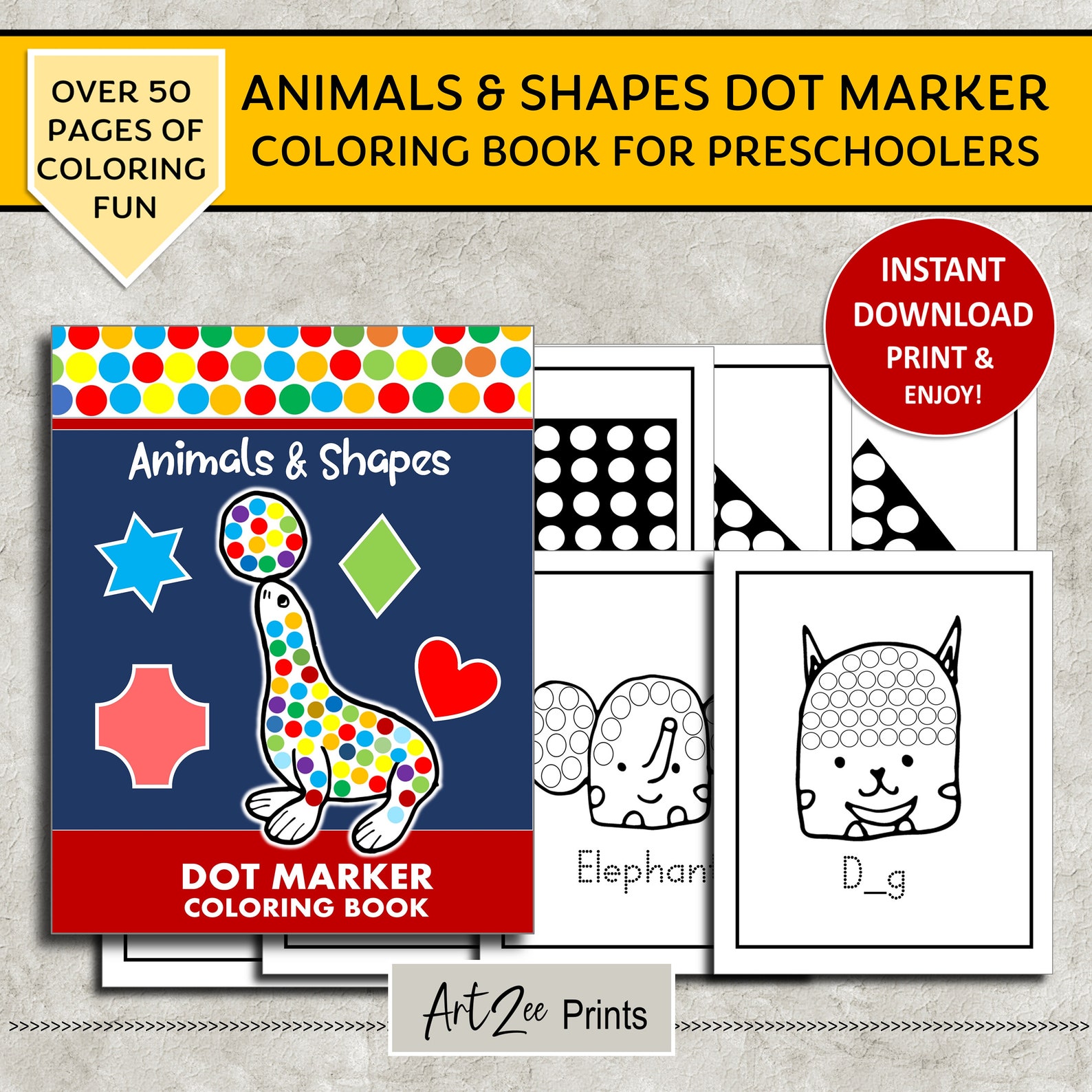 Cute Animals & Shapes Dot Marker Coloring Printable Pages for Toddlers ...