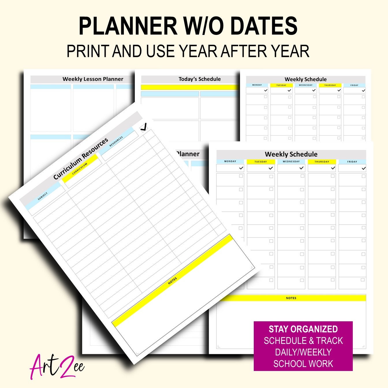 Summer School Planner Printable, Undated Calendar, Weekly Assignment ...
