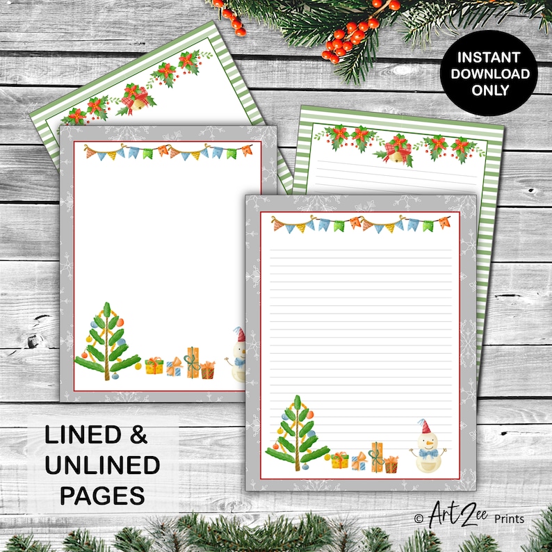 CHRISTMAS Printable Stationery | Bundle of 12 Lined and Unlined Writing ...