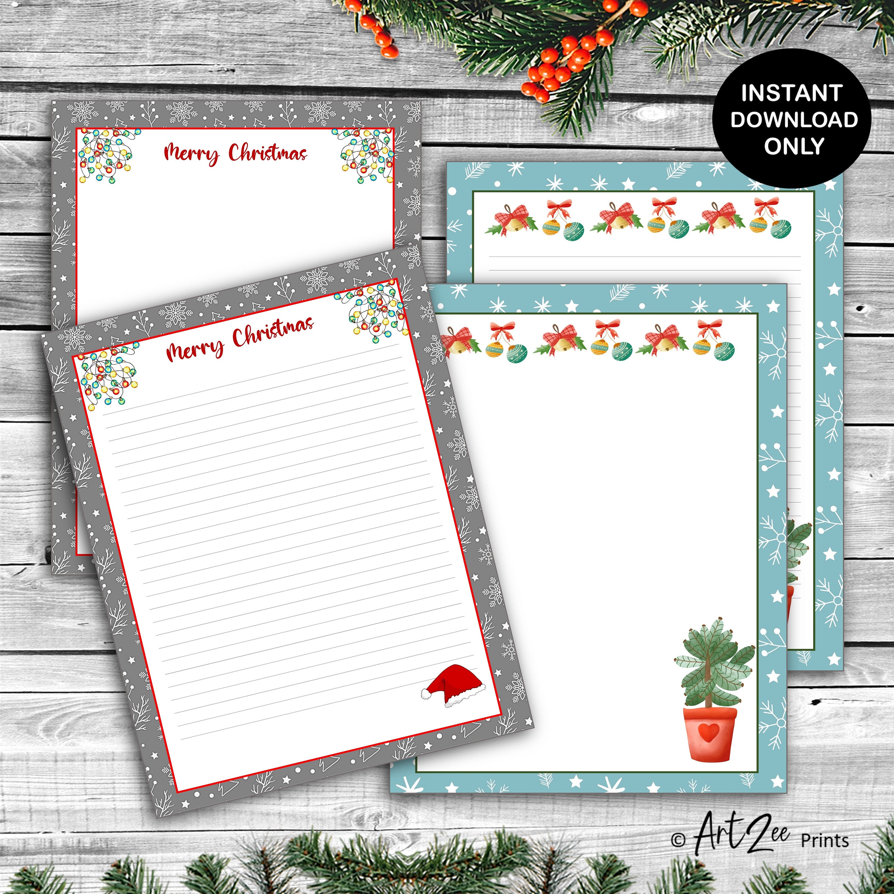 CHRISTMAS Printable Stationery | Bundle of 12 Lined and Unlined Writing ...