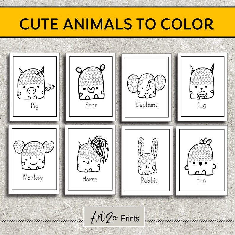 Cute Animals & Shapes Dot Marker Coloring Printable Pages for Toddlers ...