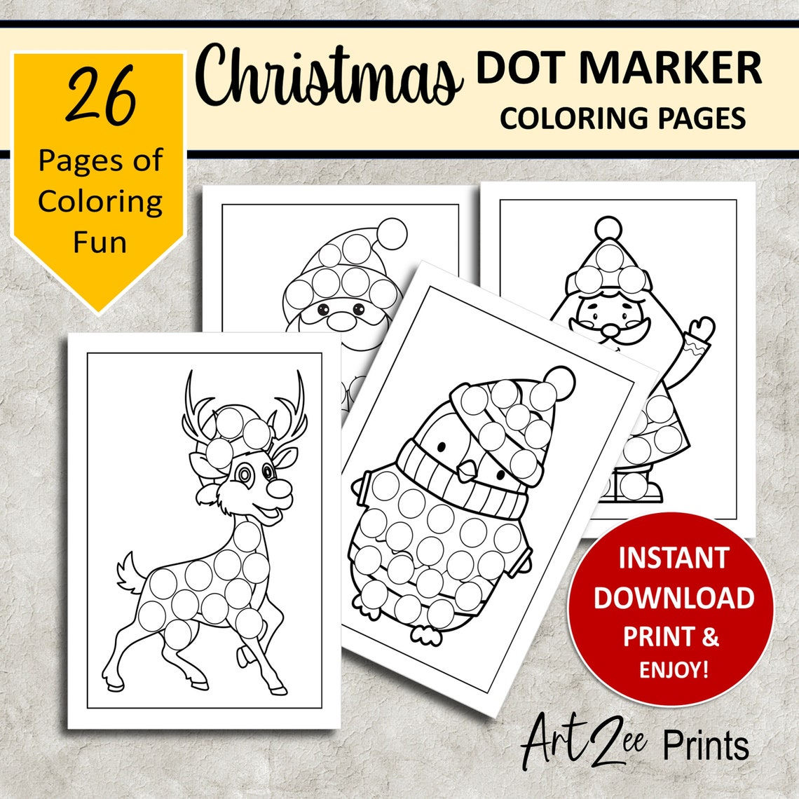 Cute Christmas Dot Marker Coloring Printable Pages for - Etsy