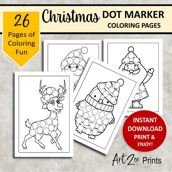 Cute Christmas Dot Marker Coloring Printable Pages for - Etsy