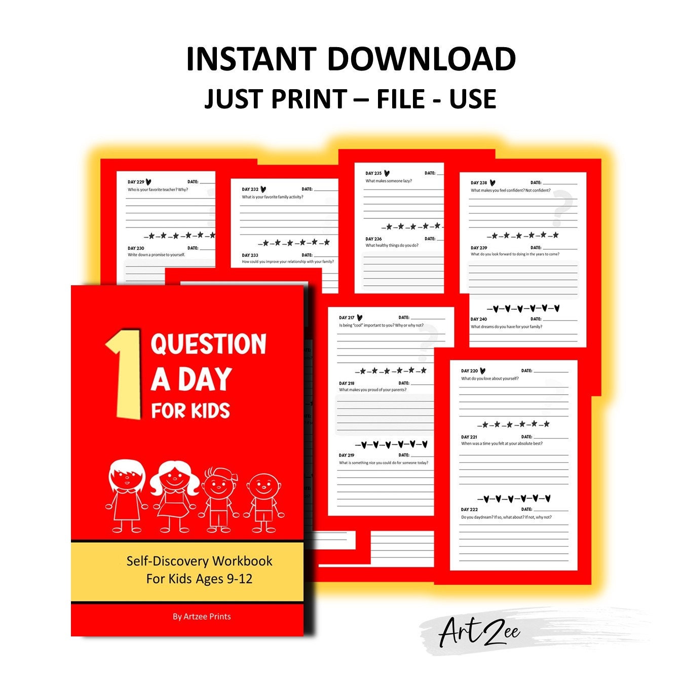 One Question A Day Prompt Journal Workbook for Kids Printable, Instant ...