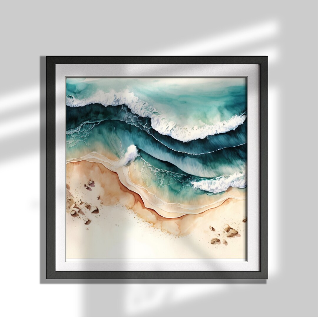 Abstract Ocean Waves Square Wall Art Printable, Beach Wall Decor, Large ...