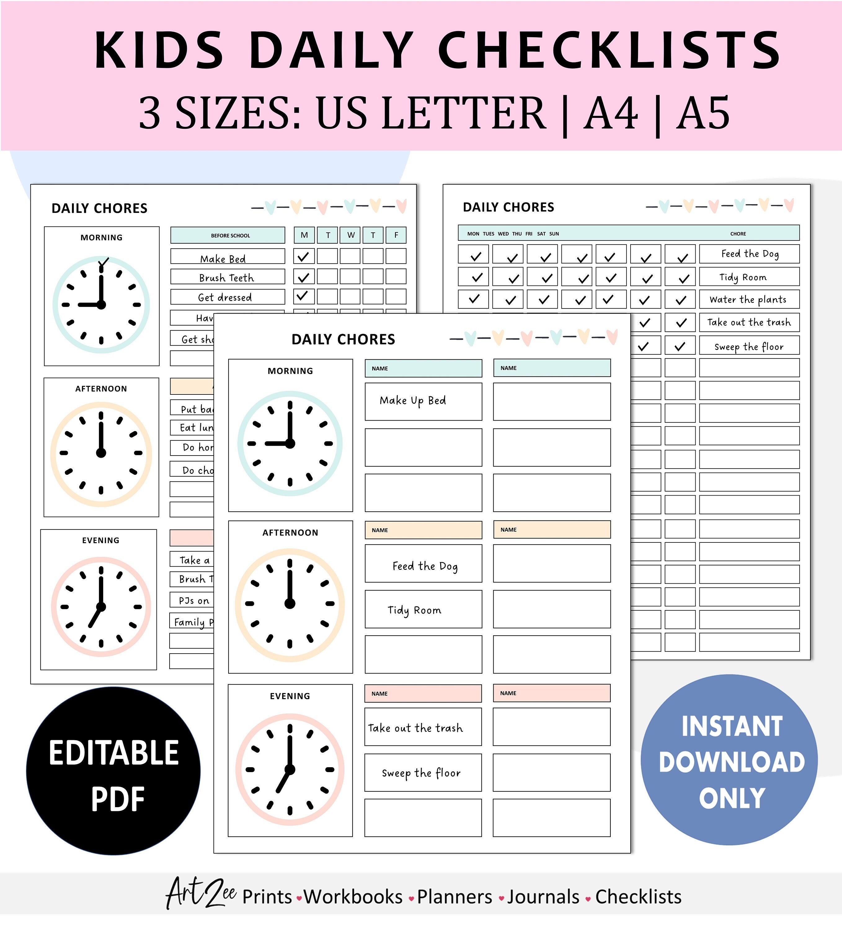 Editable Kids Daily Checklist Printable Chore Charts for - Etsy