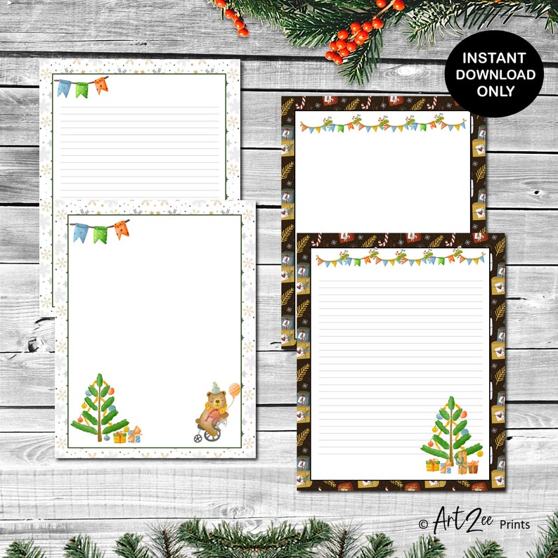 CHRISTMAS Printable Stationery Bundle of 12 Lined and Unlined Writing ...