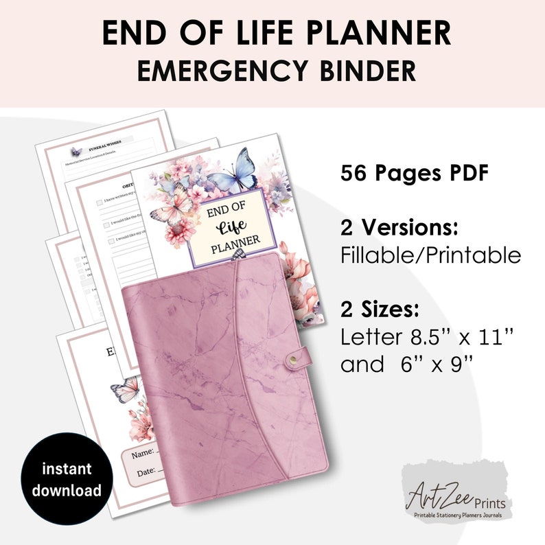 End of Life Planner Printable: Final Wishes, Funeral Planning (fillable ...