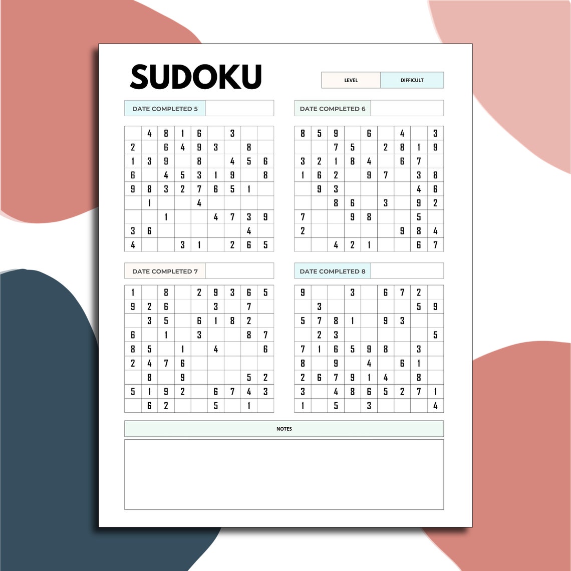 Sudoku Puzzle Book 9x9 Grid Hard Math Puzzle Activities for - Etsy