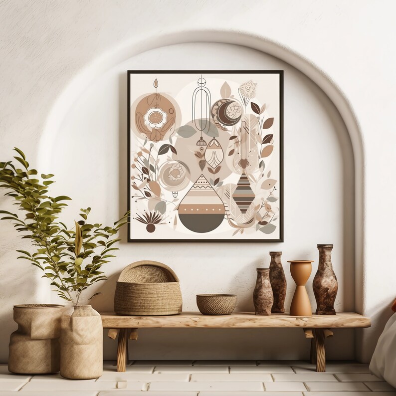 Boho Square Wall Art Printable, Hanging Potted Plants Botanical ...