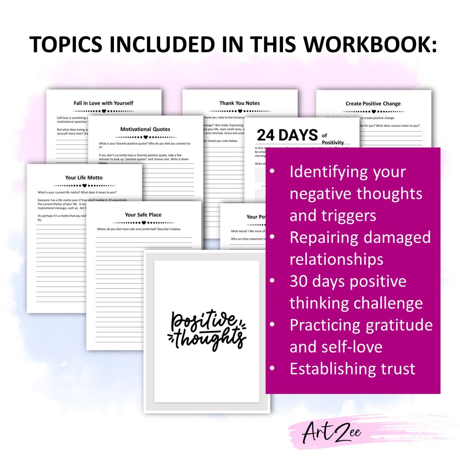 Positive Thinking Workbook Printable With Guided Self-love Prompts and ...